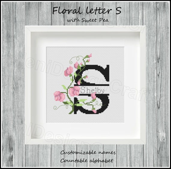 Floral Letter S Cross Stitch Pattern Customizable Names - Etsy
