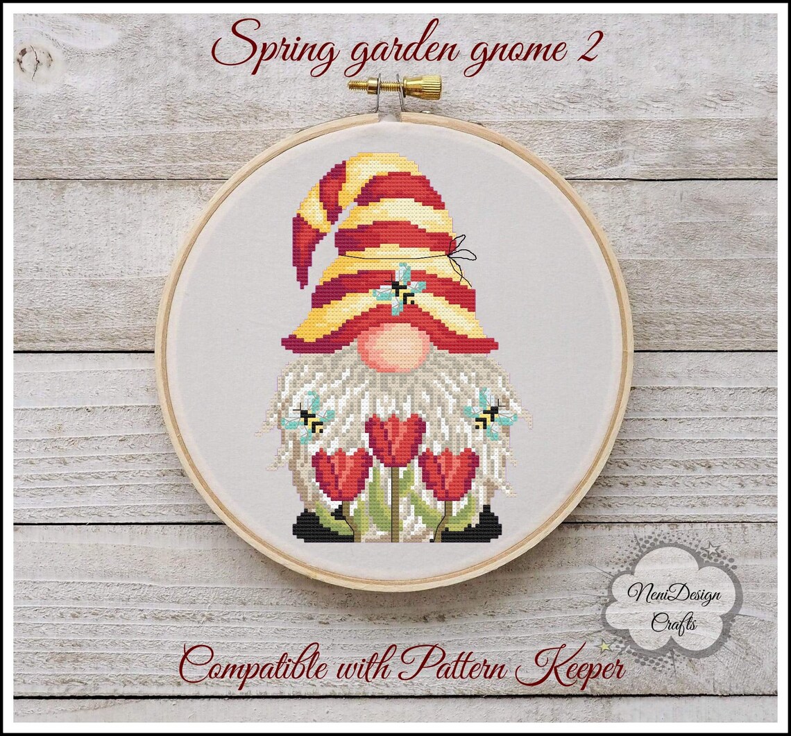 Spring Garden Gnome 2 Cross Stitch Pattern Gnome Cross Stitch | Etsy