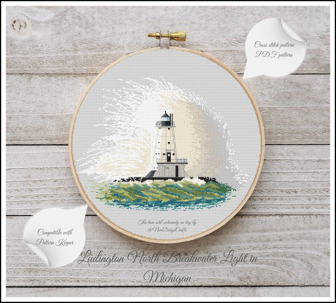 Lighthouse Cross Stitch Pattern Lake Michigan DIY American Home Decor ...