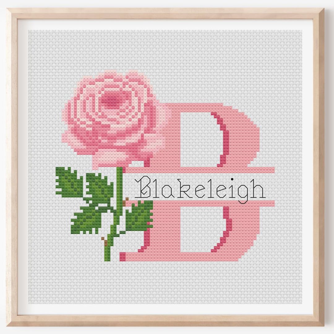 Pink Rose Letter B Cross Stitch Pattern, Modern Alphabet (PDF Pattern ...