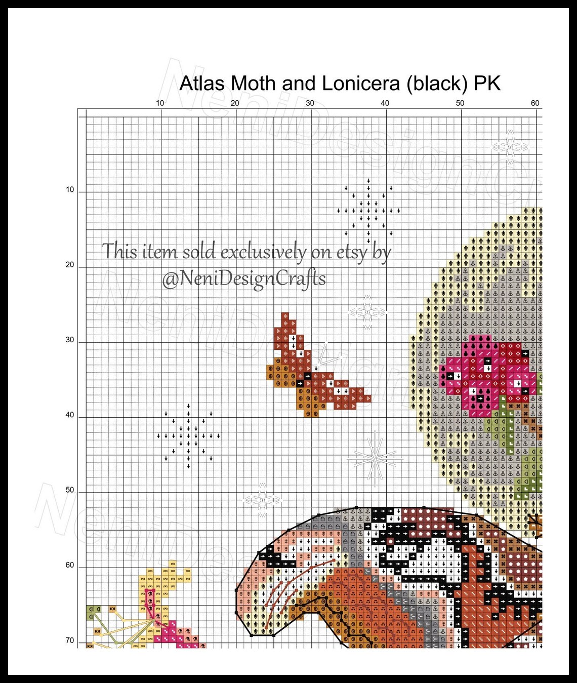 Atlas Moth and Lonicera 2 Cross Stitch Pattern Moth Cross Stitch Moon ...