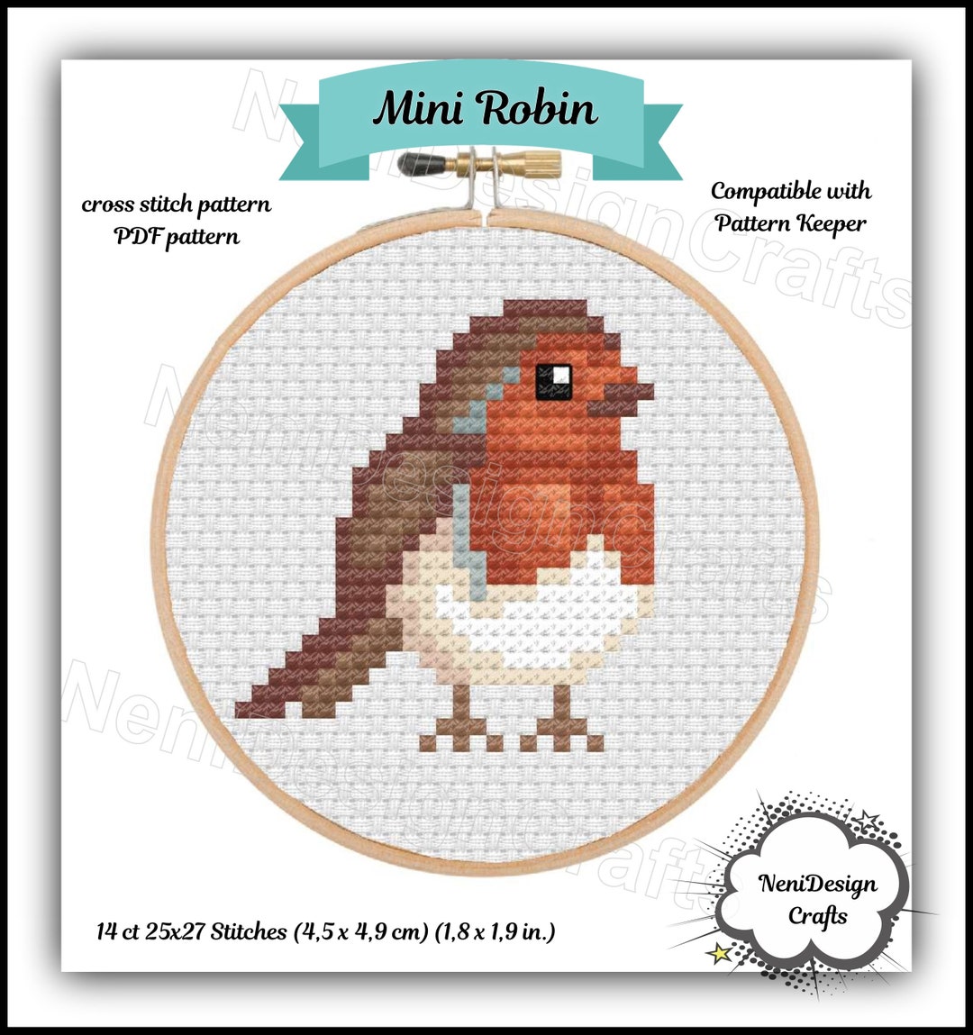 Mini Robin Cross Stitch Pattern DIY Bird Pattern Natural Animal Home ...
