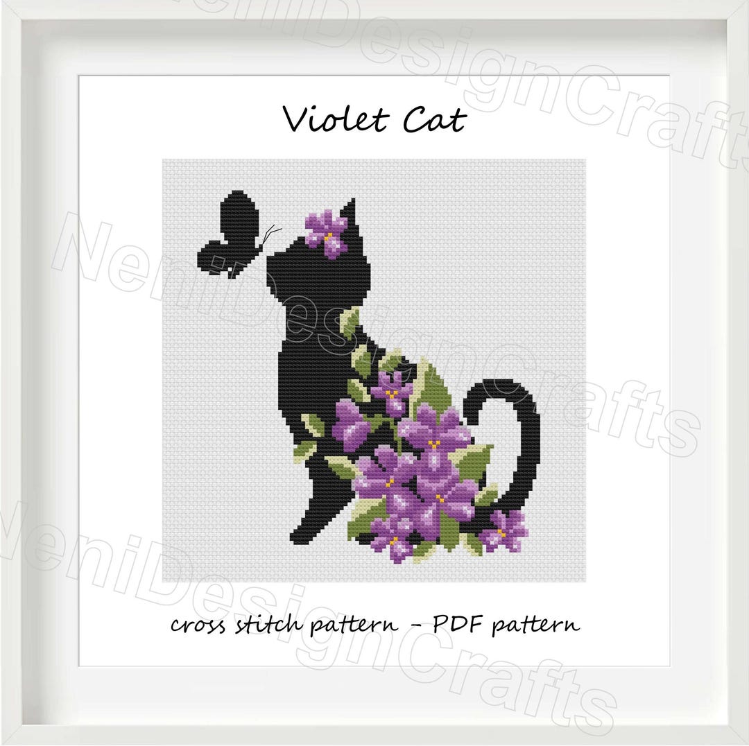 Violet Cat Cross Stitch Pattern Cute Cat Pattern Cat Silhouette Cross ...