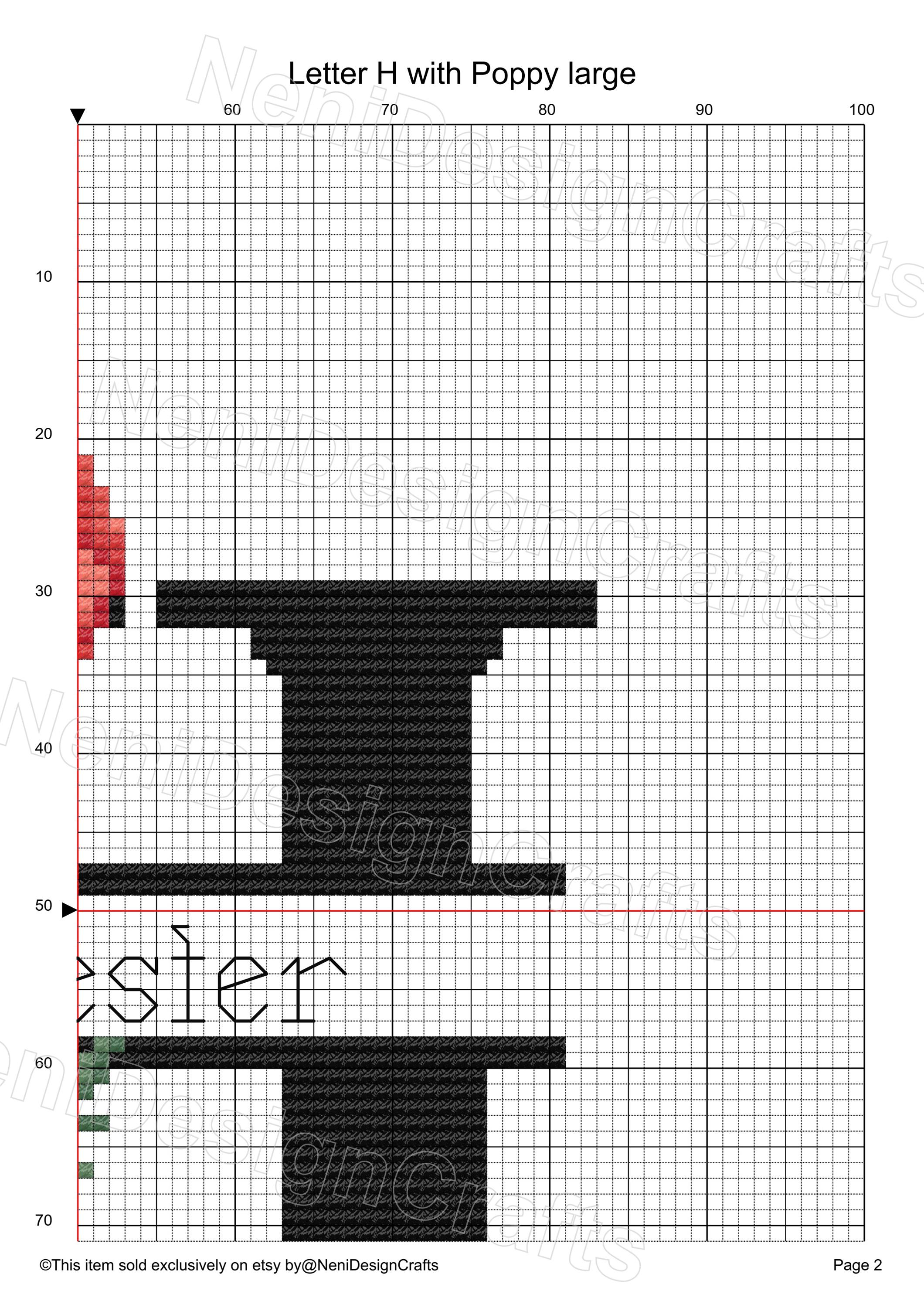 Floral Letter H Cross Stitch Pattern: Alphabet Monogram, Poppy Flower ...
