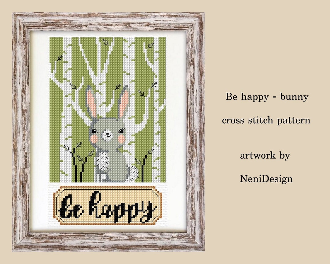 Be Happy Bunny Cross Stitch Pattern Bunny Cross Stitch Kids Room ...