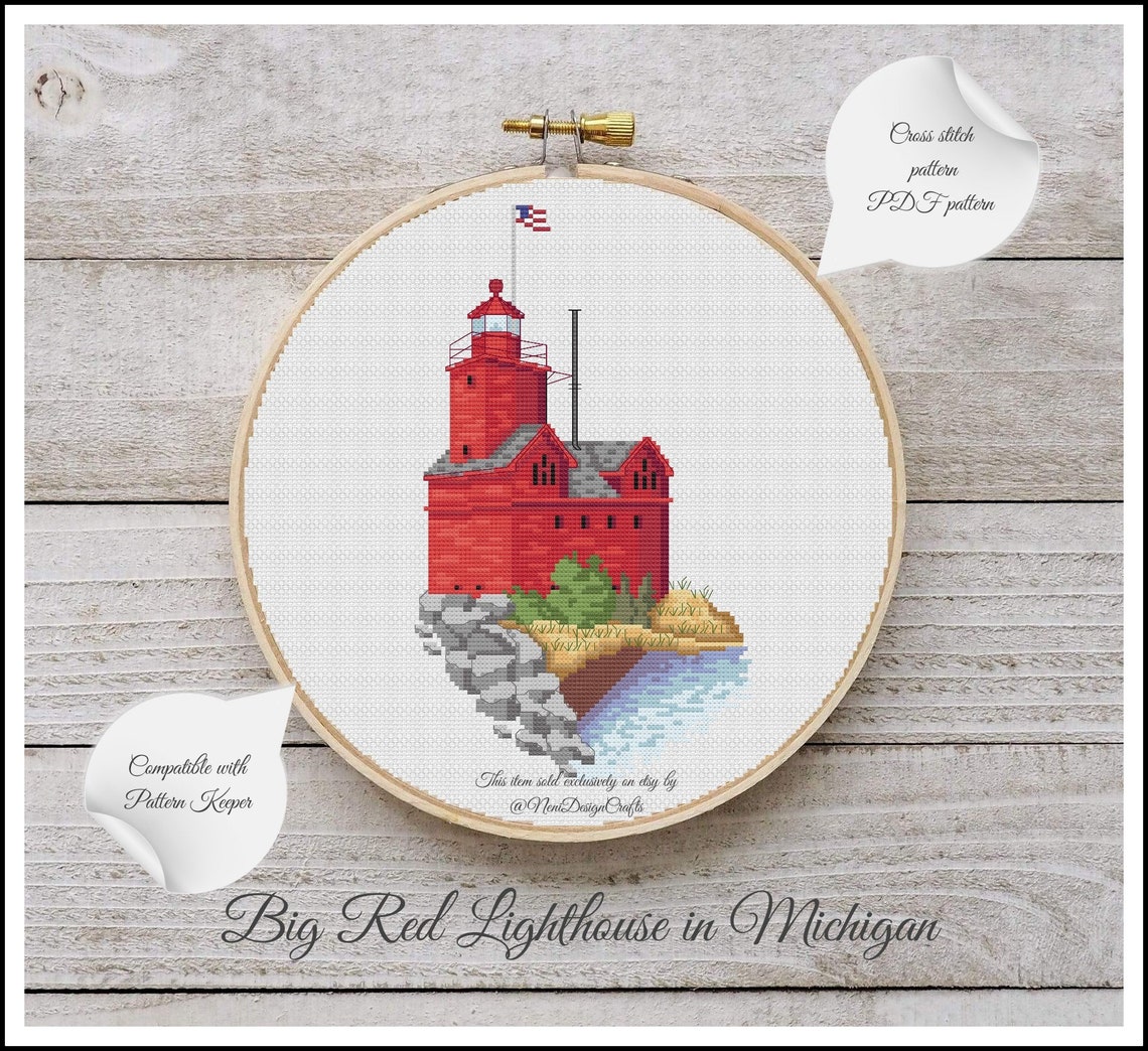 Lighthouse Cross Stitch, Big Red Lighthouse, Holland Harbor, Michigan ...