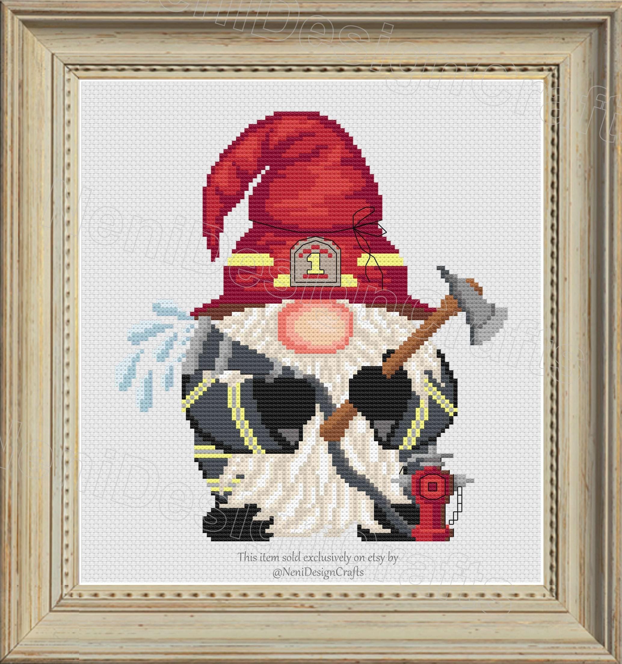 Firefighter Gnome Cross Stitch Pattern (PDF Pattern) - Etsy
