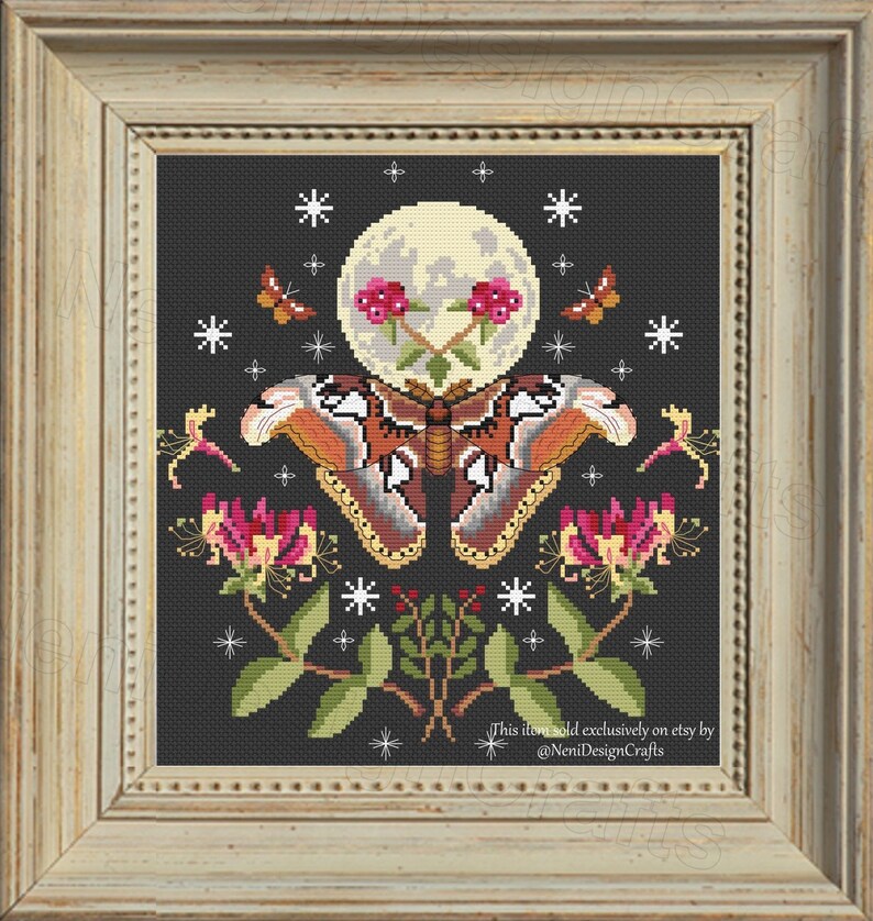 Mystic Moth and Moon Phase Cross Stitch Pattern Moon Cross - Etsy
