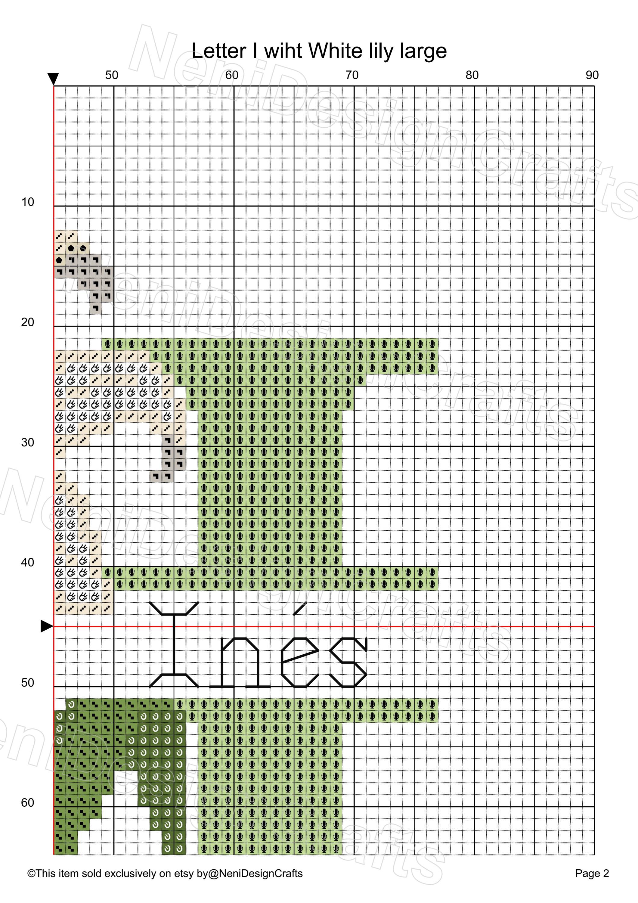 Alphabet Cross Stitch Pattern, Only Letter I, White Lily Flower ...