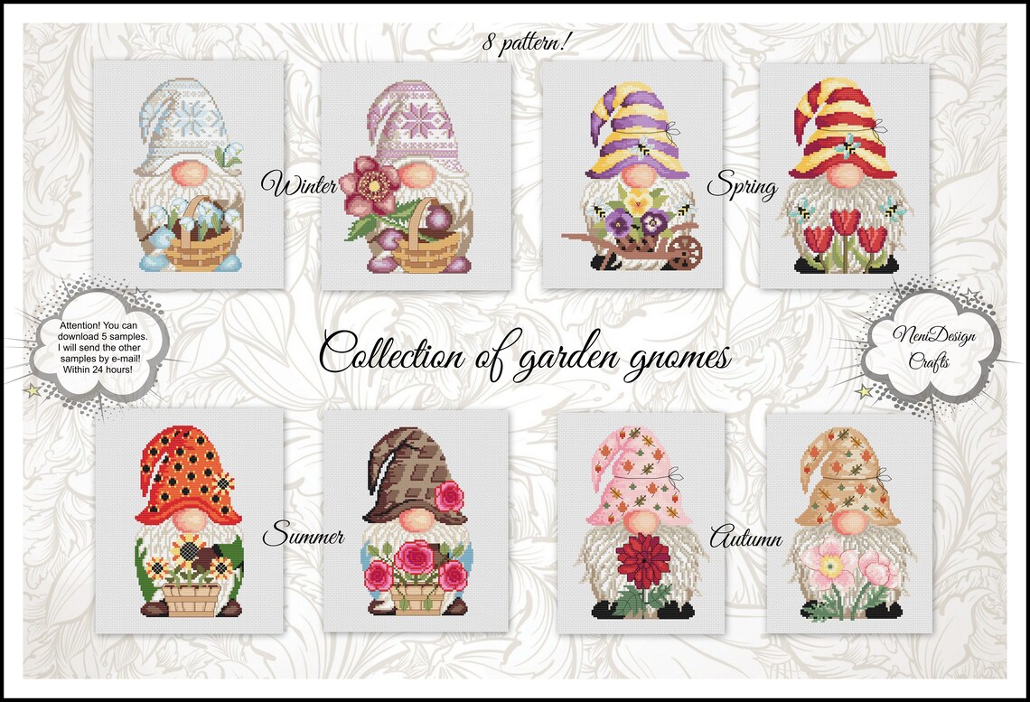 Garden Gnomes Mega Pack Cross Stitch Pattern Christmas Gnome Seasons ...