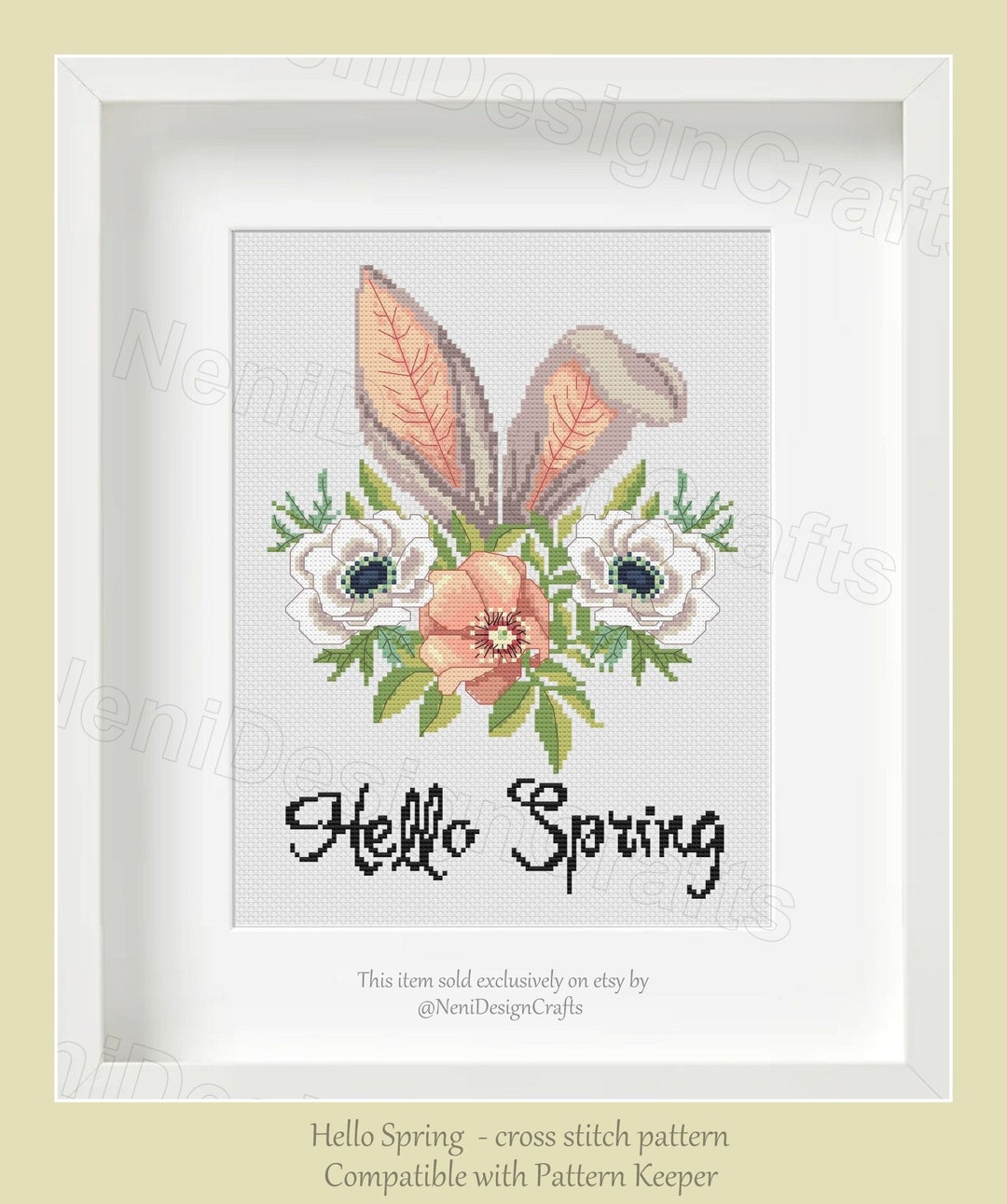 Hello Spring Cross Stitch Pattern Easter Cross Stitch Bunny Cross ...