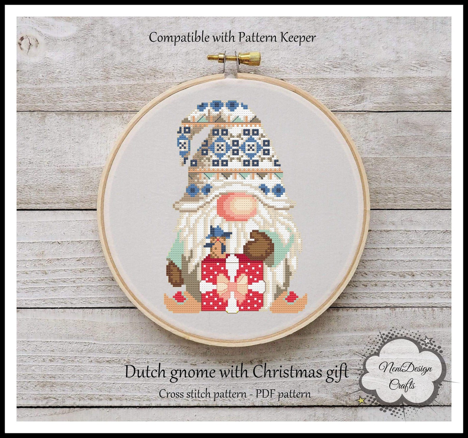 Dutch Gnome With Christmas Gift Cross Stitch Pattern Christmas - Etsy