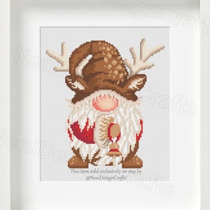 Reindeer Gnome Cross Stitch Pattern Christmas Gnome Holiday Decor Home ...