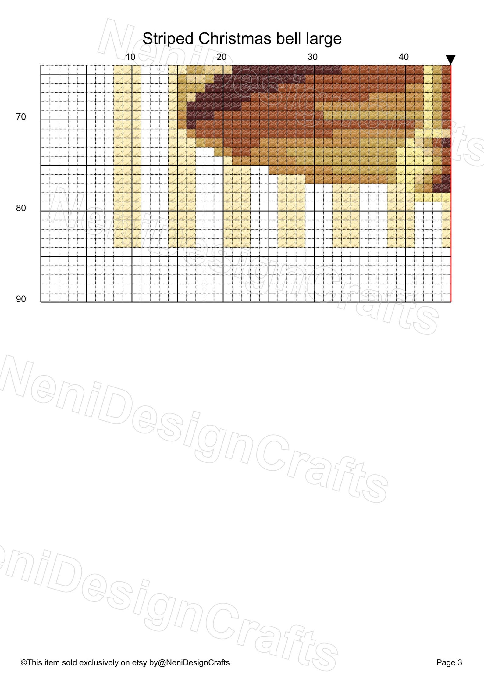 Bell Cross Stitch Pattern, Christmas Decor, Golden Holiday, Striped ...