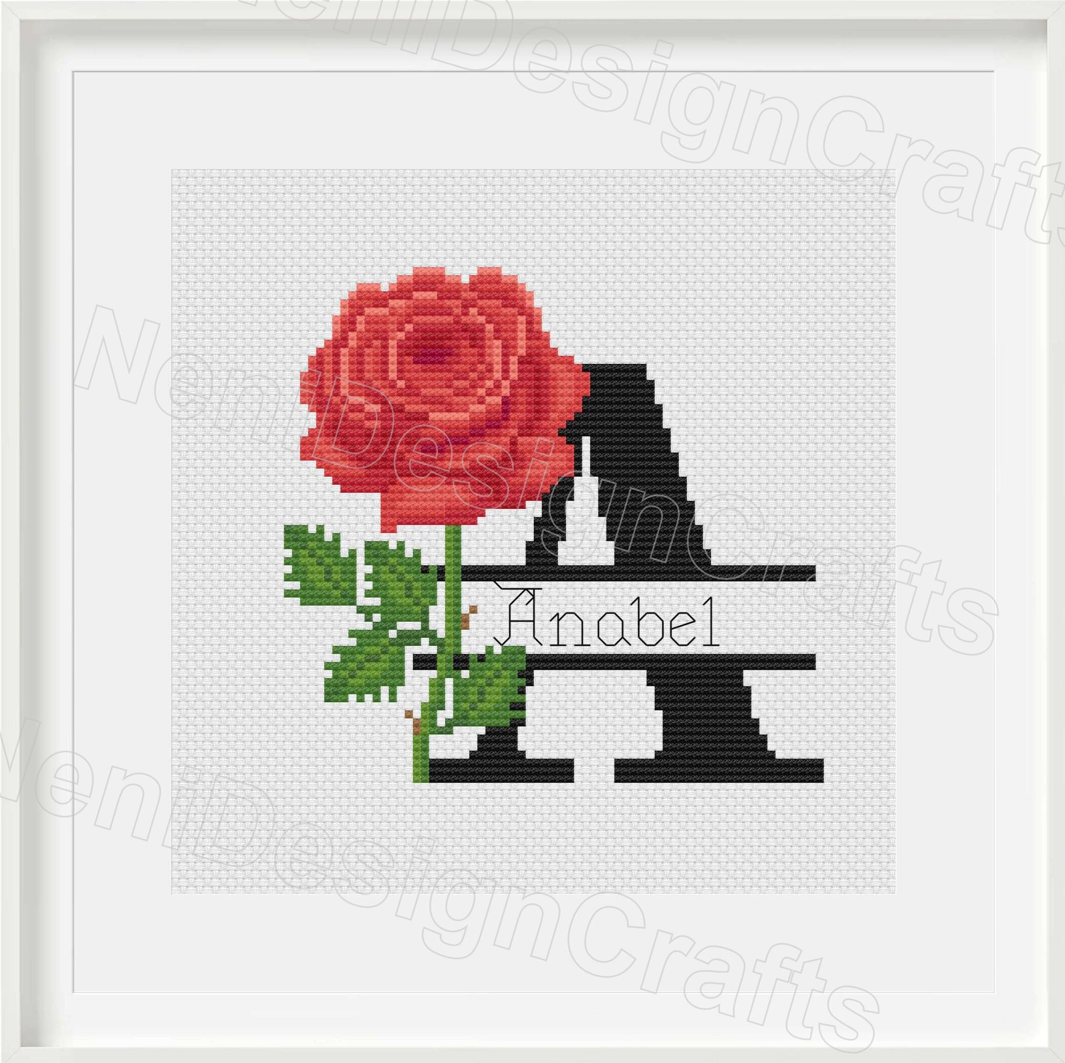 Letter A Cross Stitch Pattern, Red Rose Floral Initial (PDF Pattern) - Etsy