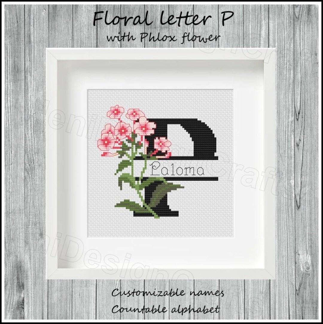 Floral Letter P Cross Stitch Pattern Customizable Names Countable ...