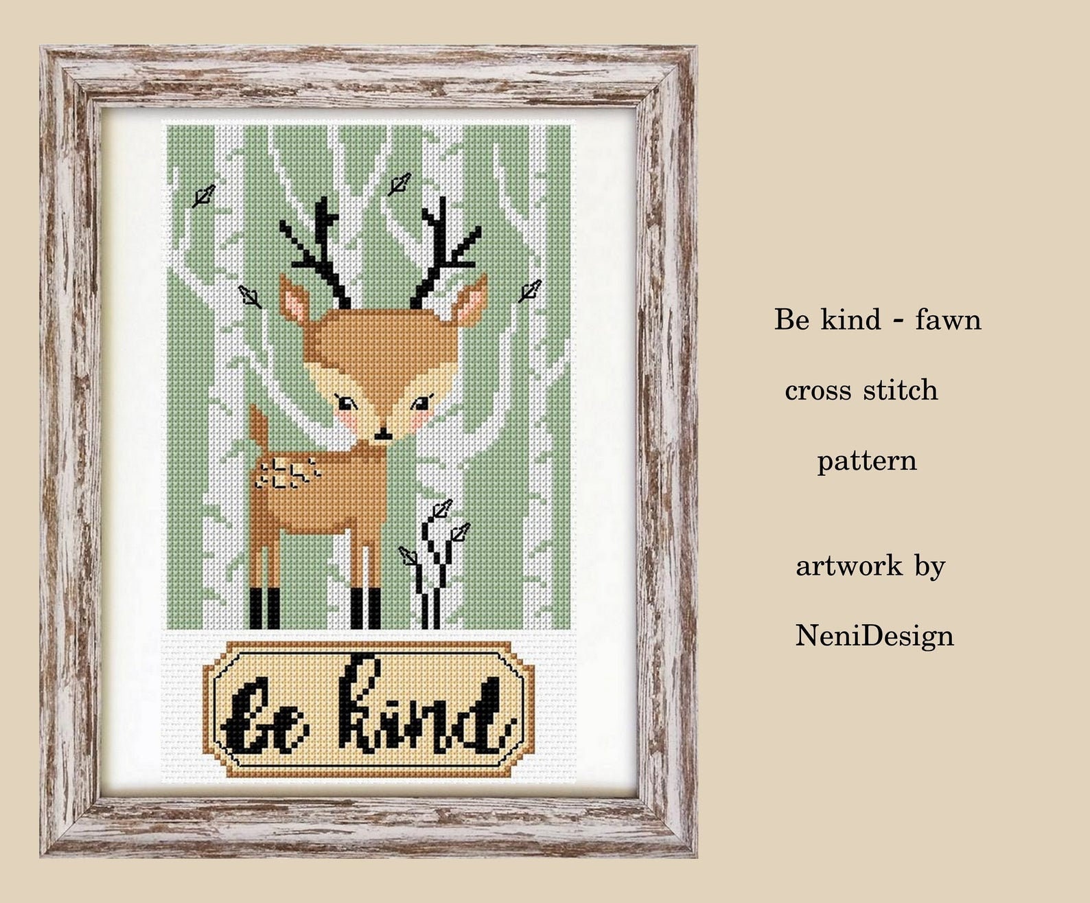 Be Kind Fawn Cross Stitch Pattern Fawn Cross Stitch Kids Room - Etsy