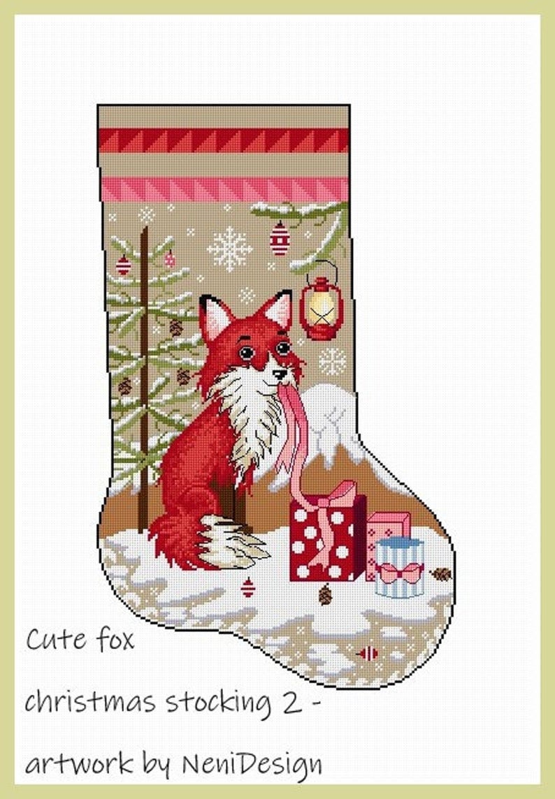 Cute Fox Christmas Stocking 2 Cross Stitch Pattern Christmas Pattern ...