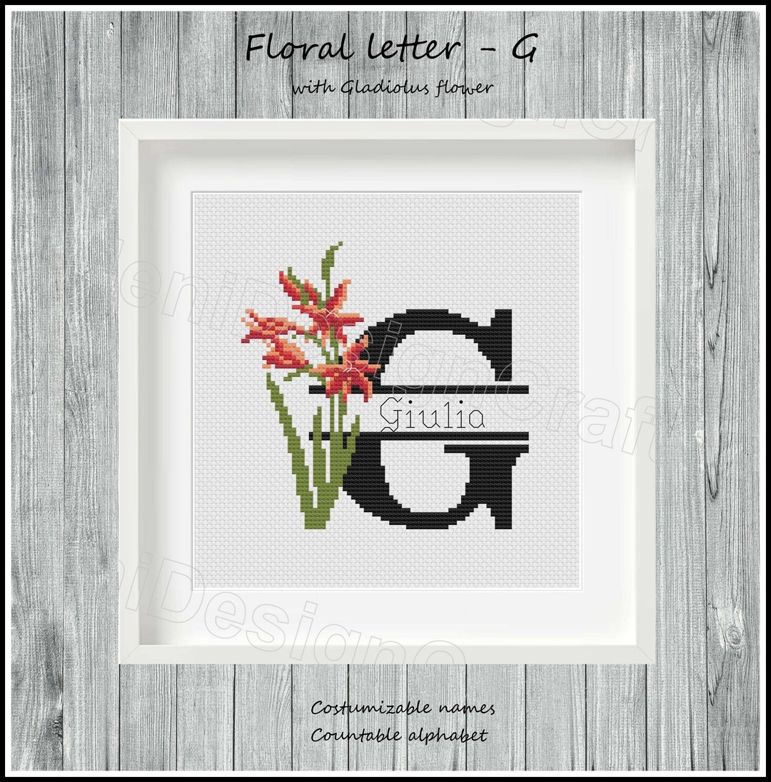 Floral Letter G Cross Stitch Pattern: Customizable Alphabet (PDF ...