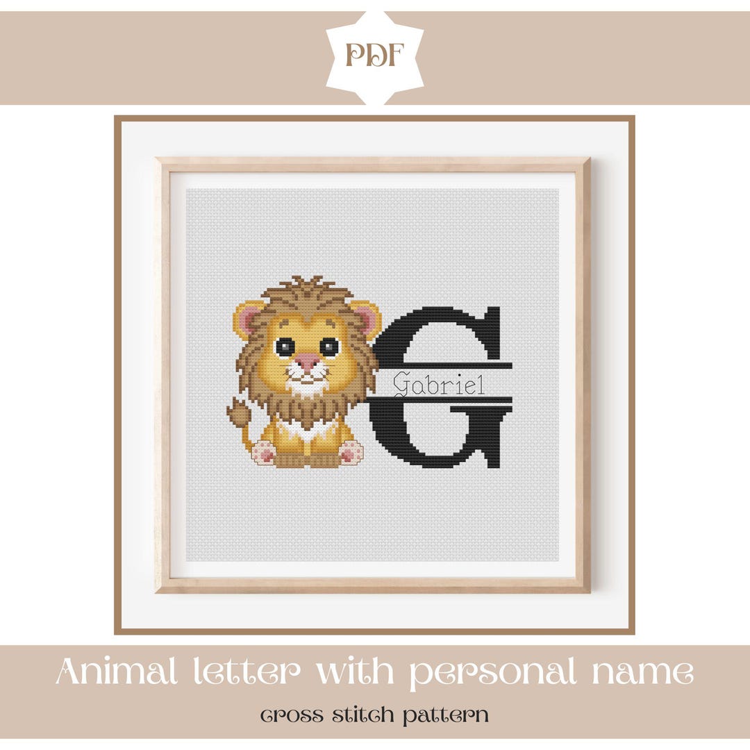 Animal Alphabet Initials Cross Stitch, Lion, Jungle Animals, Personal ...