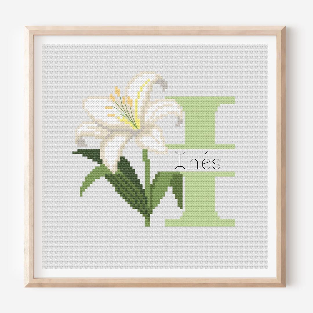 Alphabet Cross Stitch Pattern, Only Letter I, White Lily Flower ...