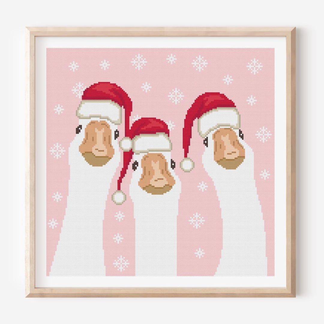 Christmas Geese Cross Stitch, Funny Animals, Santa Geese, Home Decor ...