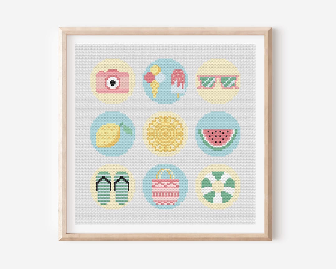 Summer Memories Cross Stitch Pattern, Pastel Beach Design (PDF Download ...