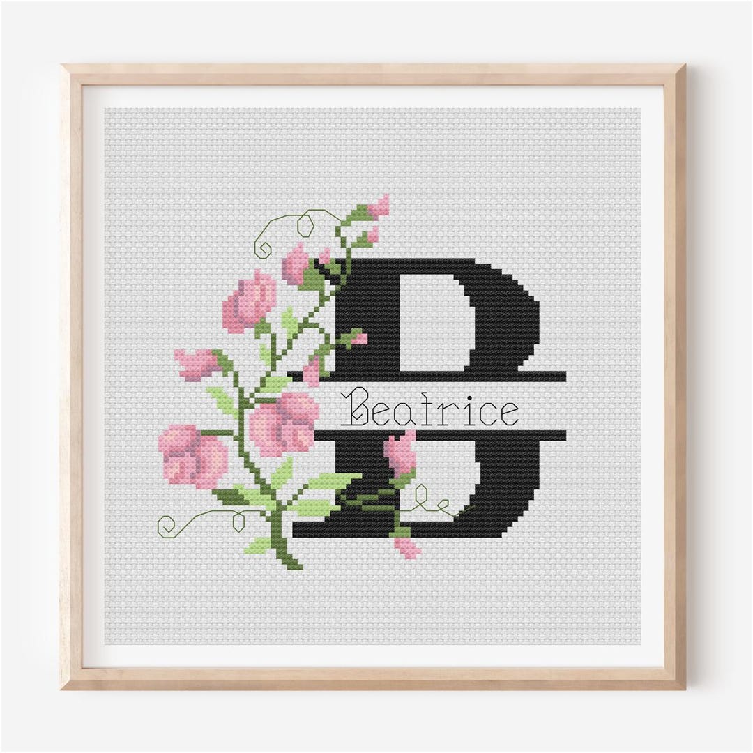 Letter B Cross Stitch Pattern, Floral Initial Embroidery, Alphabet ...