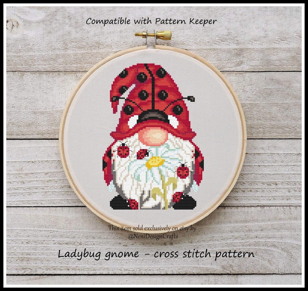 Ladybug Gnome Cross Stitch Pattern Ladybug Cross Stitch DIY Gnomes ...