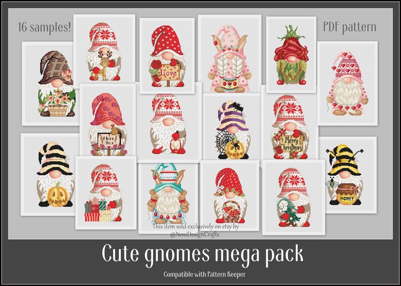 Cute Gnomes Mega Pack Cross Stitch Pattern Christmas Gnome | Etsy