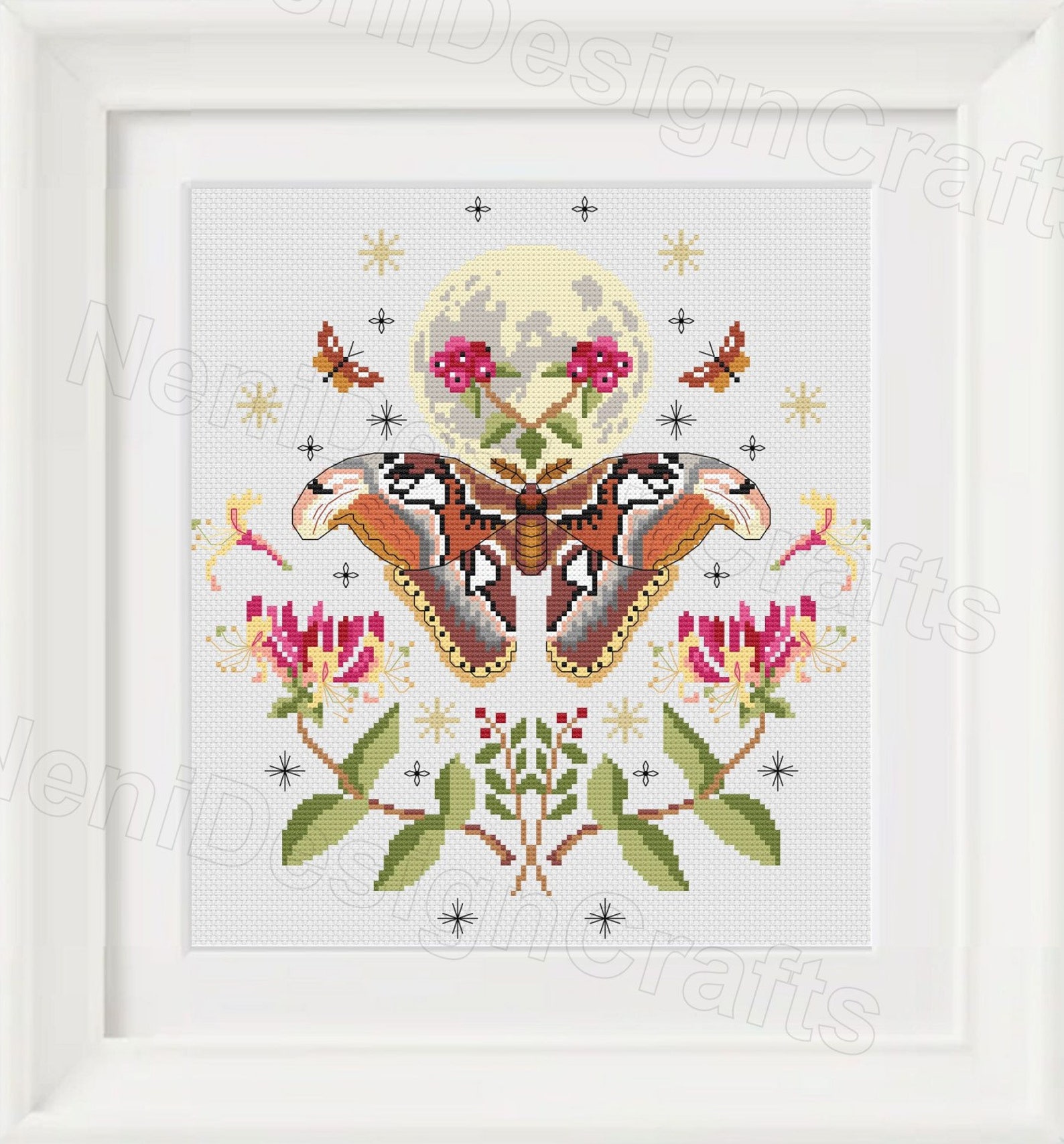 Atlas Moth and Lonicera Cross Stitch Pattern Moth Cross Stitch - Etsy