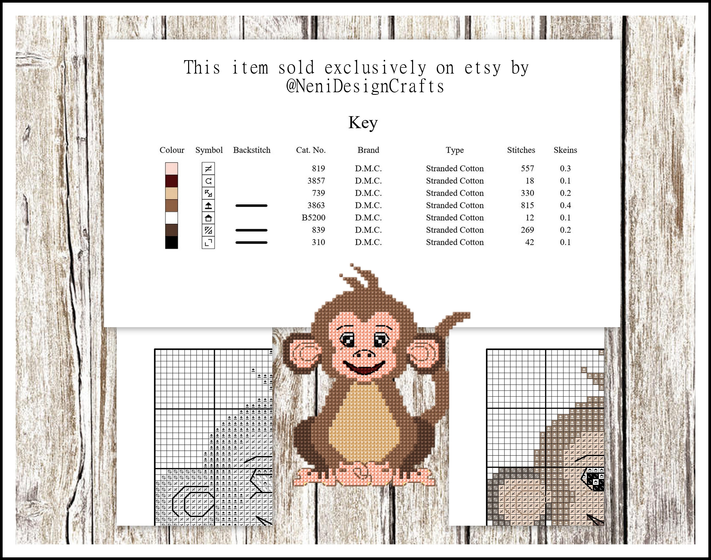 Christmas Ornament Cute Monkey Cross Stitch Pattern Monkey Designed ...