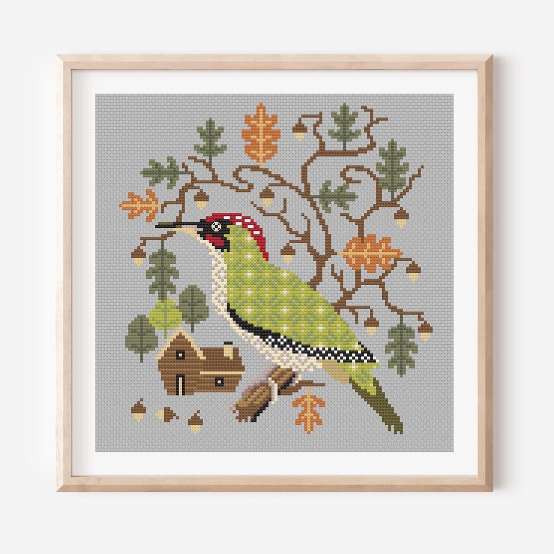 Green Woodpecker Cross Stitch Pattern, Norwegian Bird (PDF Pattern) - Etsy