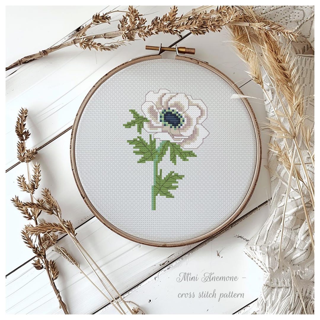 Mini Floral Cross Stitch Pattern Anemone Home Decor Botanical ...