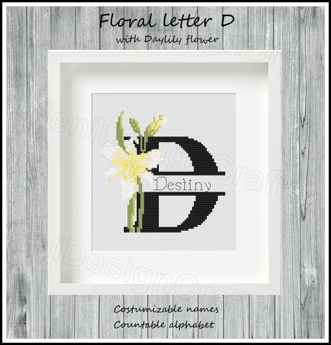 Floral Letter D Cross Stitch Pattern, Customizable Name Alphabet (PDF ...
