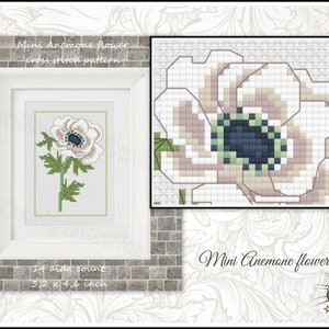 Mini Floral Cross Stitch Pattern Anemone Home Decor Botanical ...