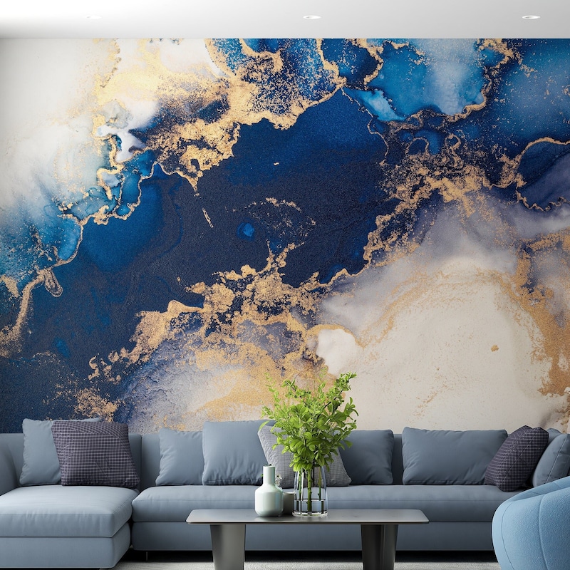 Navy Gold Wallpaper - Etsy