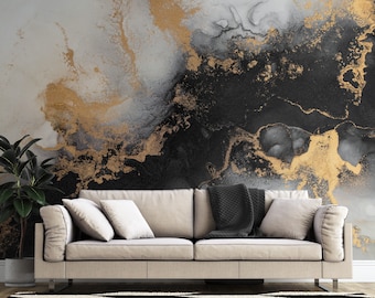 Black and Gold Venetian Stucco Wallpaper Modern Grunge Peel and Stick ...