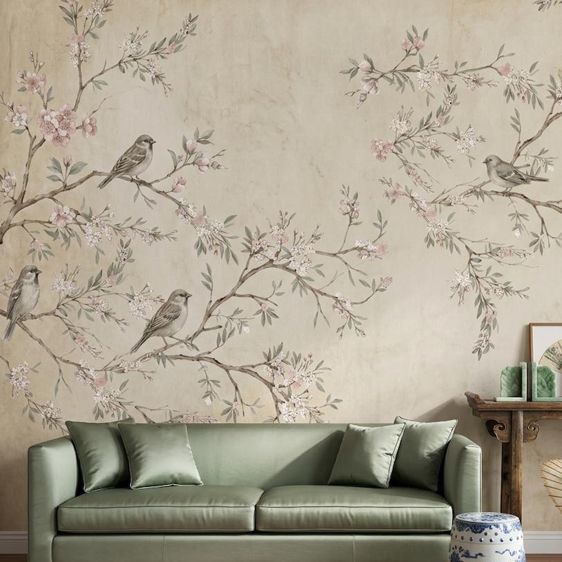 Wallpaper Branches Birds - Etsy
