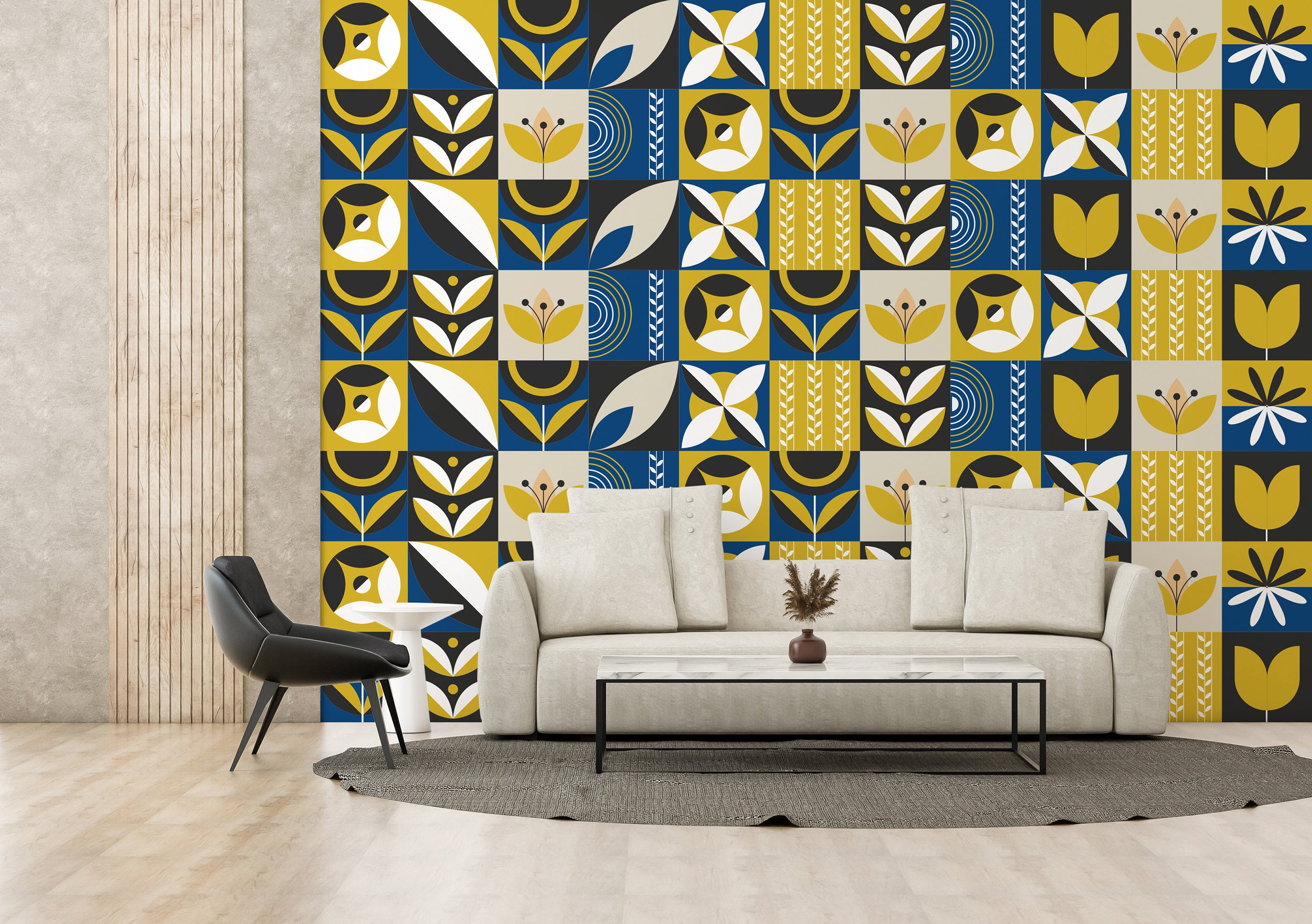 Scandinavian Design Pattern Wallpaper Minimalist Shapes Removable - Etsy