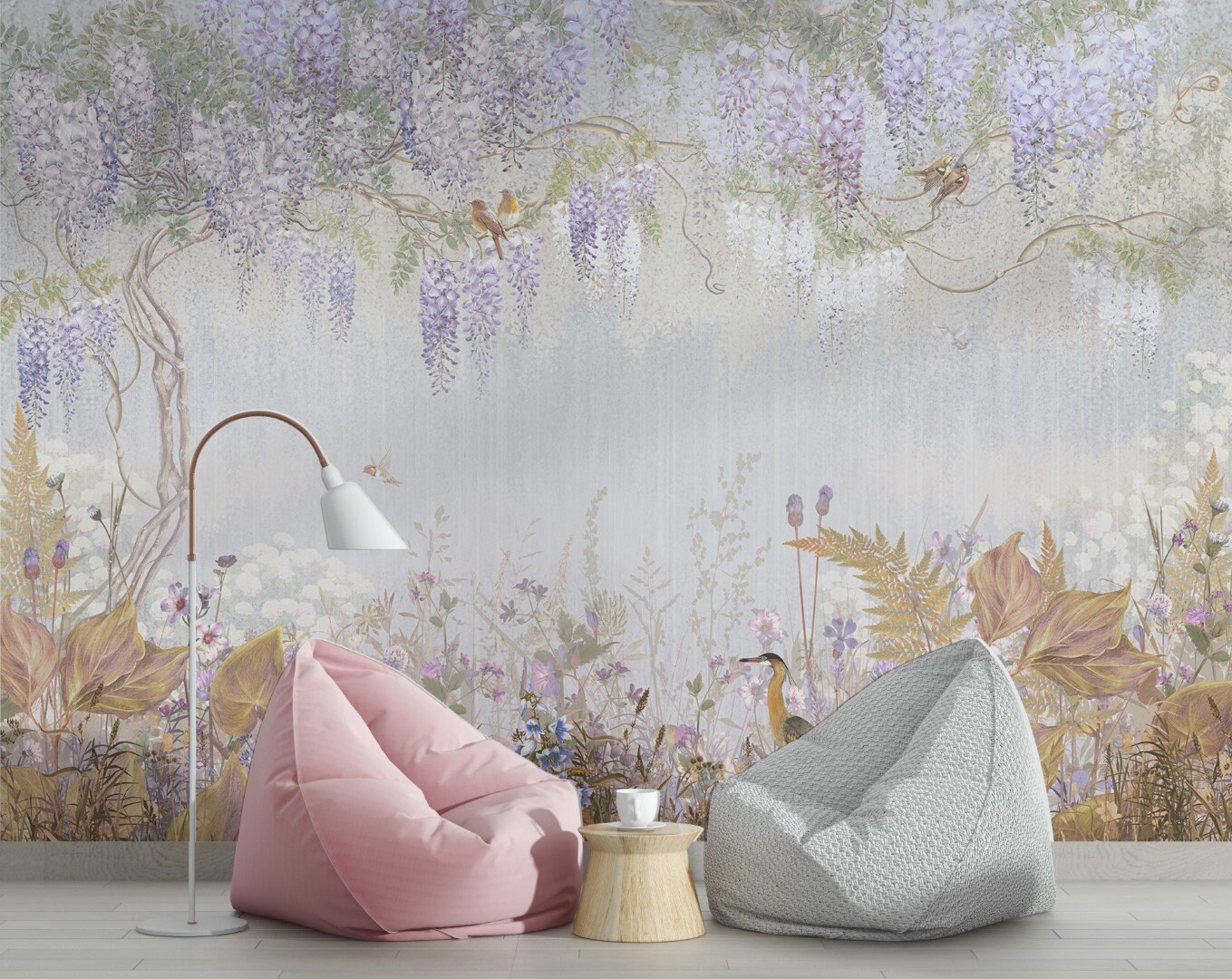 Floral Wallpaper Watercolor Wall Mural Lilac Flower Wall Art Botanical ...