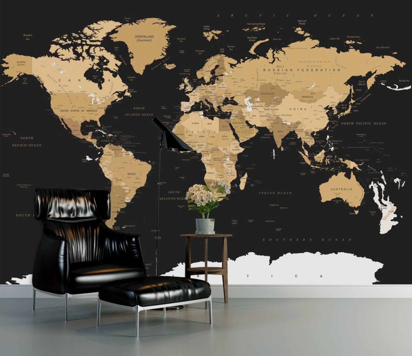 World Map Wallpaper / Cream Color Wallpaper / Dark Wallpaper / | Etsy