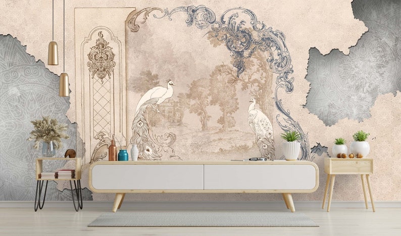 Broken Wall Wallpaper / Rococo Wallpaper / Beige Wallpaper / Peel ...