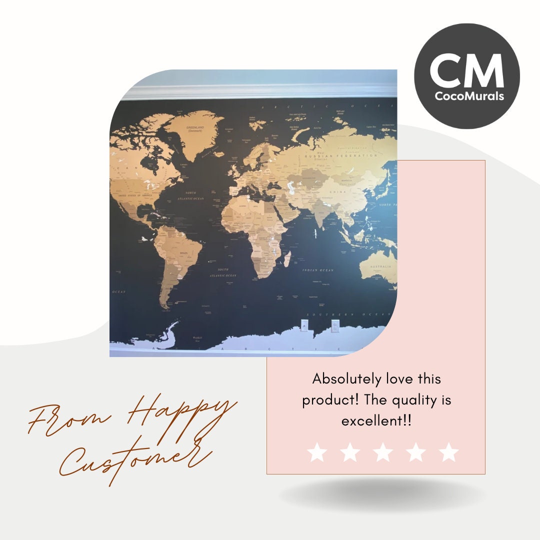 World Map Wallpaper / Cream Color Wallpaper / Dark Wallpaper / Peel ...