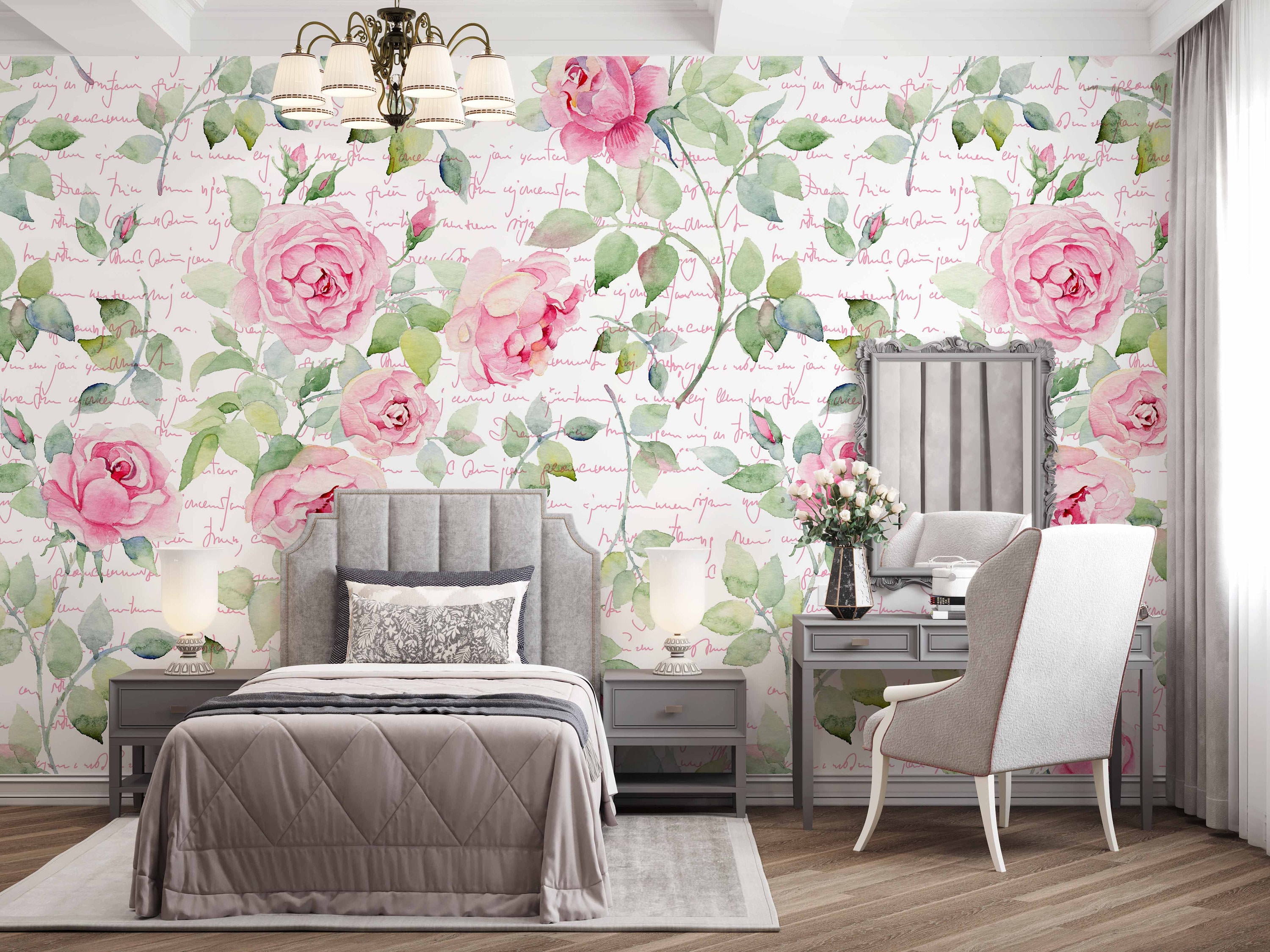 Pink Rose Bouquet Design Wallpaper / Flowers Wallpaper / | Etsy