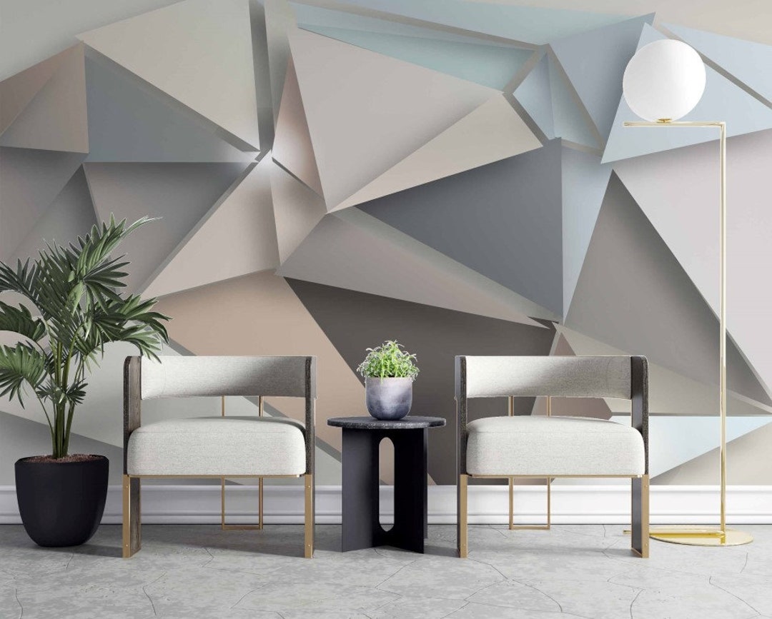 Geometric Triangle Shapes Wallpaper 3D Looking Wall Decor Luxury Peel ...