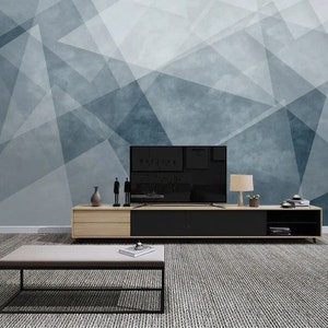 Abstract Geometric Shapes Wallpaper Creative Design Wall Decor Blue and ...