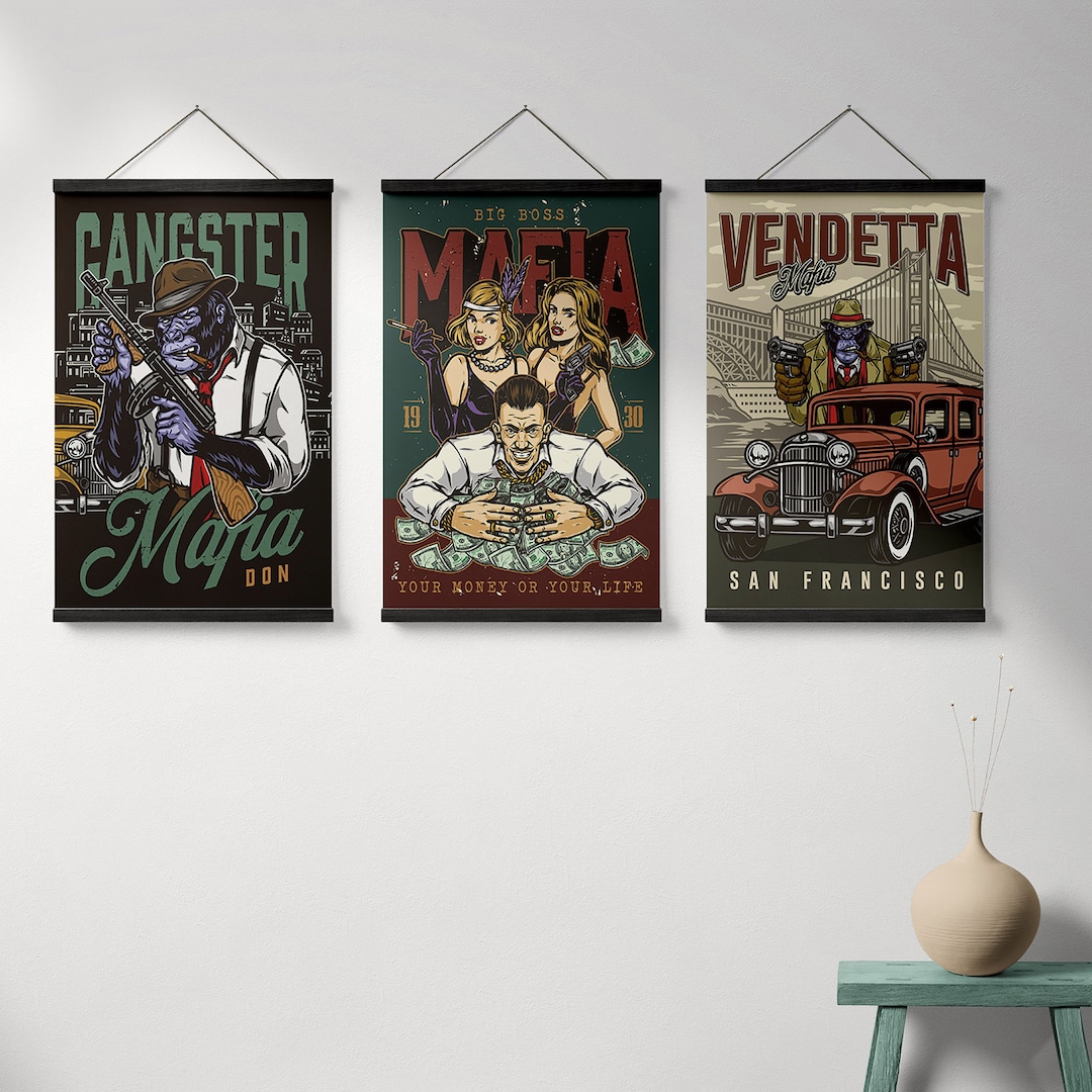 Vendetta Gangster Mafia Skeleton Skull Money Wall Art 3 Set Hanging ...