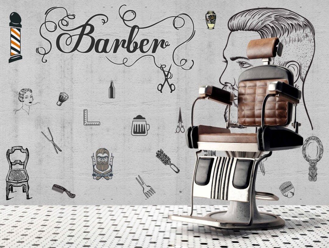 Barber Themed Haircut Supplies Wallpaper / Hairdresser Wallpaper / Peel ...