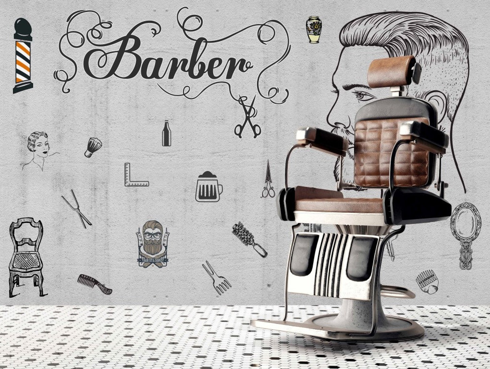 Barber Themed Haircut Supplies Wallpaper / Hairdresser - Etsy